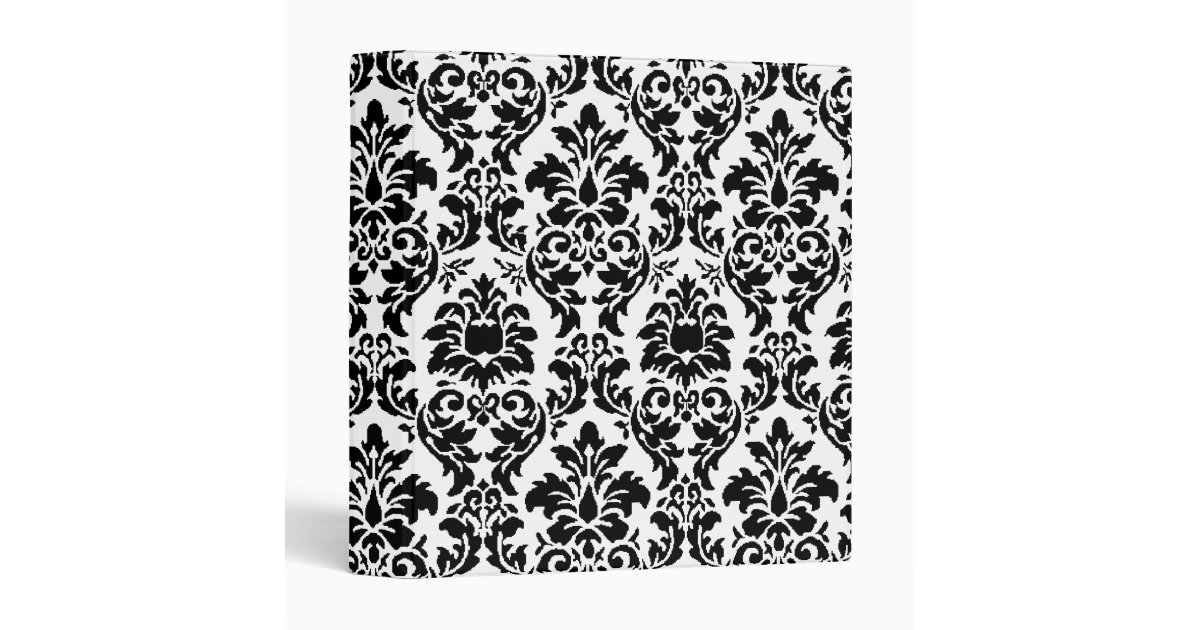 Customizable Black & White Damask Binder | Zazzle