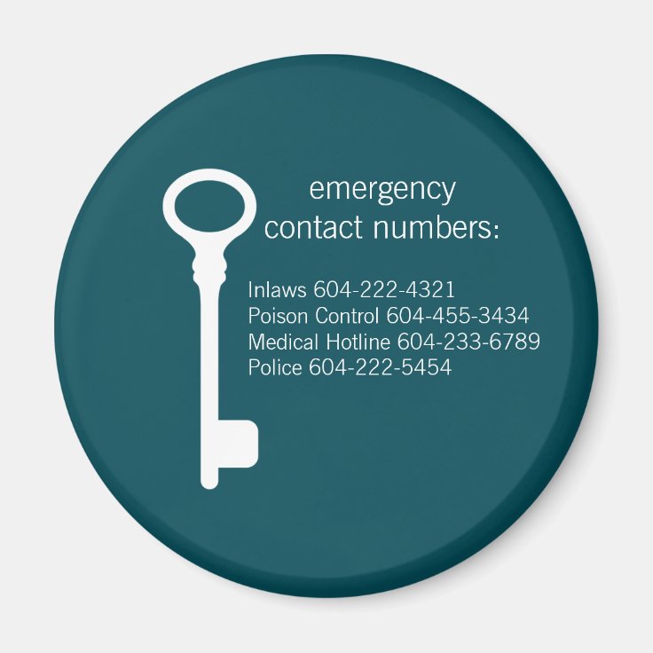 Customizable Emergency Contact Numbers Magnet | Zazzle