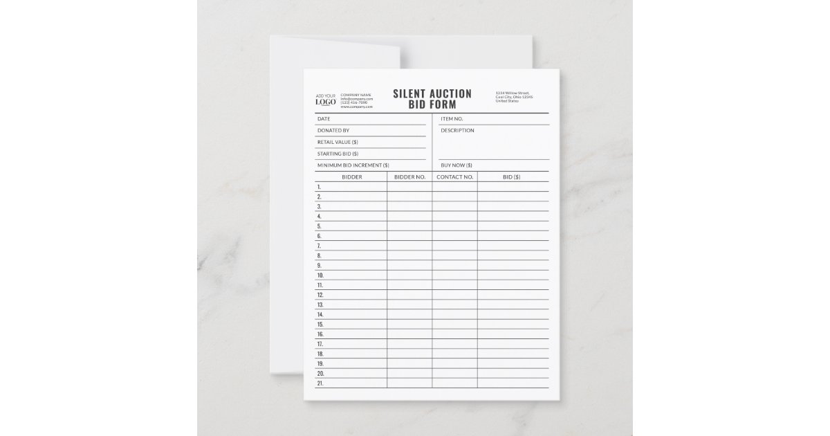 Customizable Logo Silent Auction Bid Form Template | Zazzle
