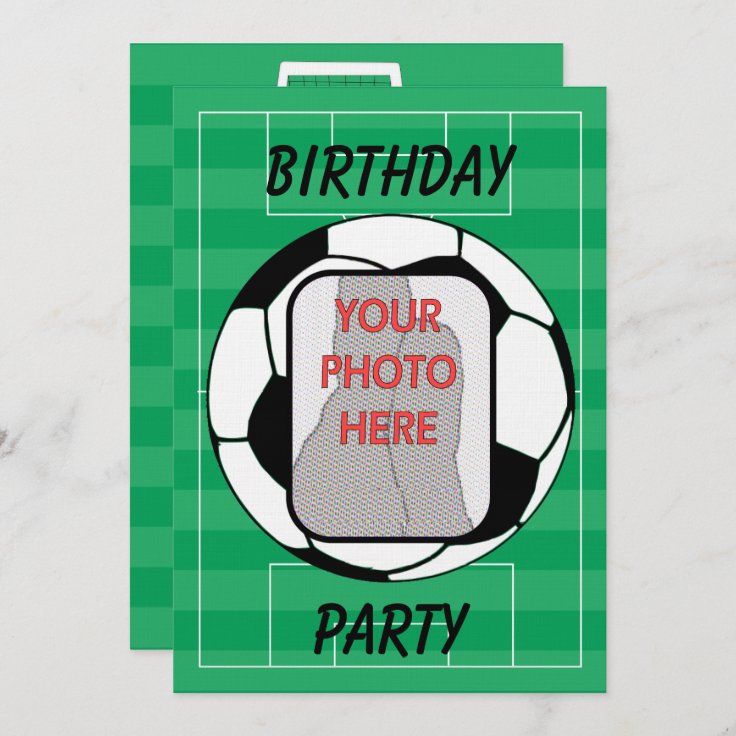 Customizable photo soccer ball party invitations | Zazzle