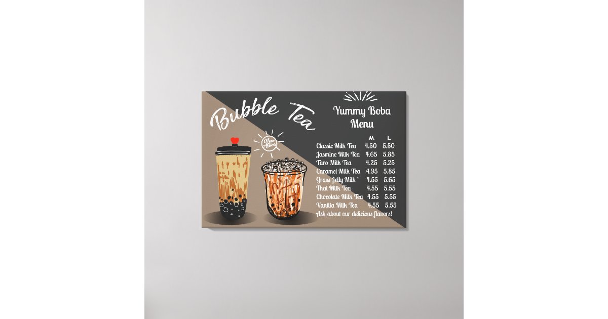 Customize Bubble Tea Boba Doughnut Price Chart Canvas Print | Zazzle