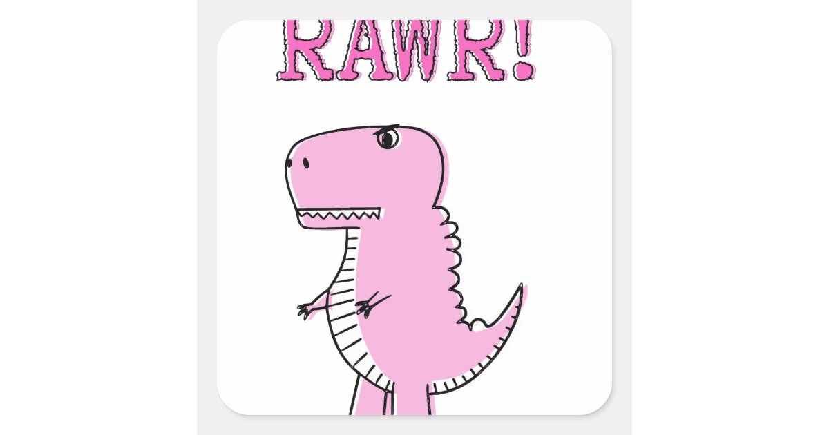 Cute And Angry Pink Cartoon T-Rex Dinosaur Square Sticker | Zazzle