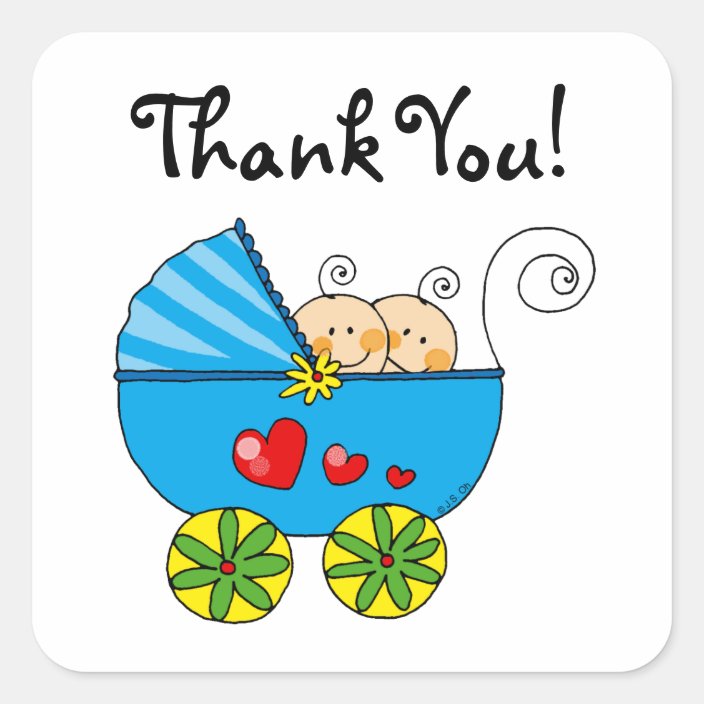 Cute baby boy twins thank you square sticker | Zazzle.ca