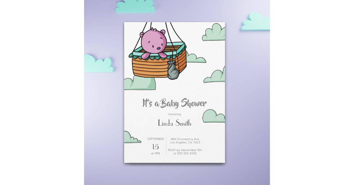 Cute Bear Cub Girl Baby Shower Invitation | Zazzle