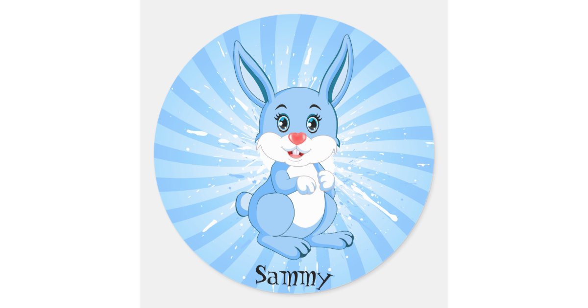 Cute Blue Bunny Cartoon Classic Round Sticker | Zazzle