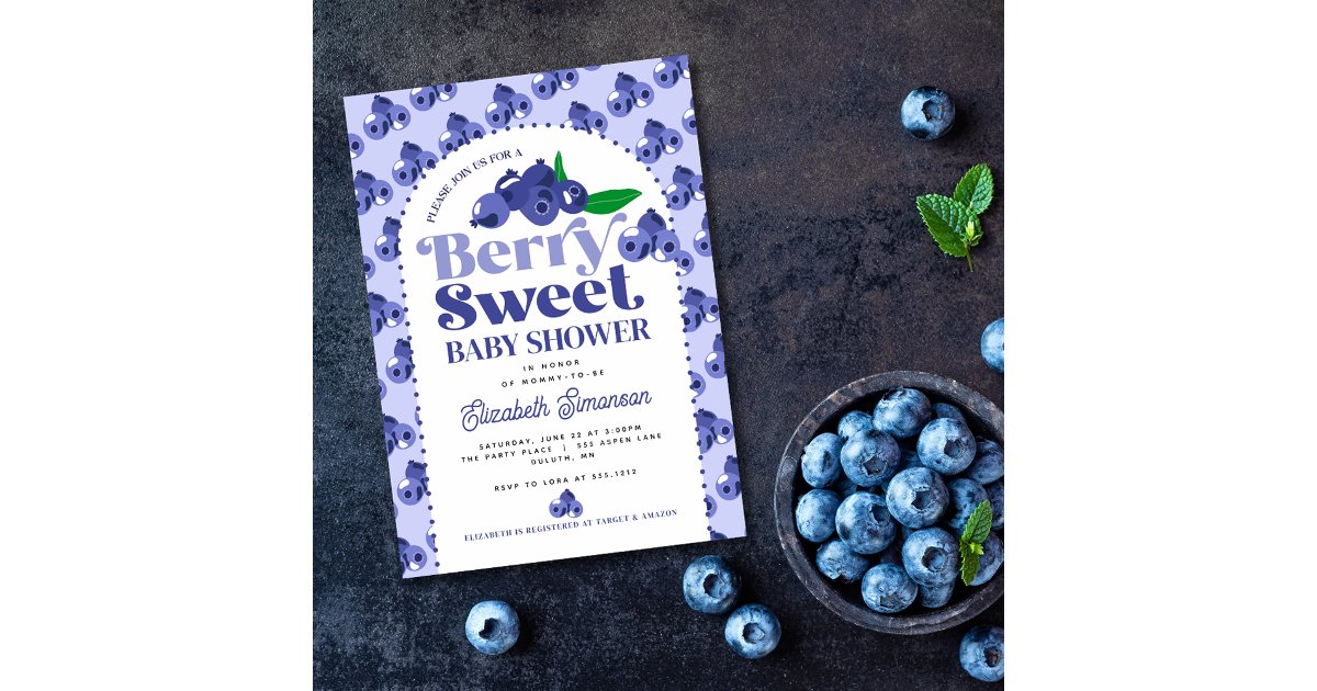 Cute Blueberry Periwinkle Berry Sweet Baby Shower Invitation | Zazzle