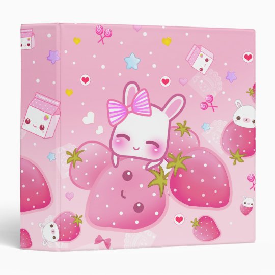 Cute bunny and kawaii strawberries binder | Zazzle.ca