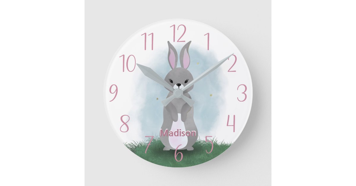 Cute Bunny Rabbit Personalized Round Clock | Zazzle