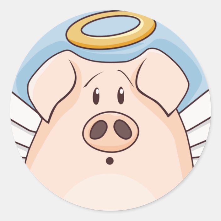 Cute Cartoon Angel Pig Classic Round Sticker | Zazzle.ca