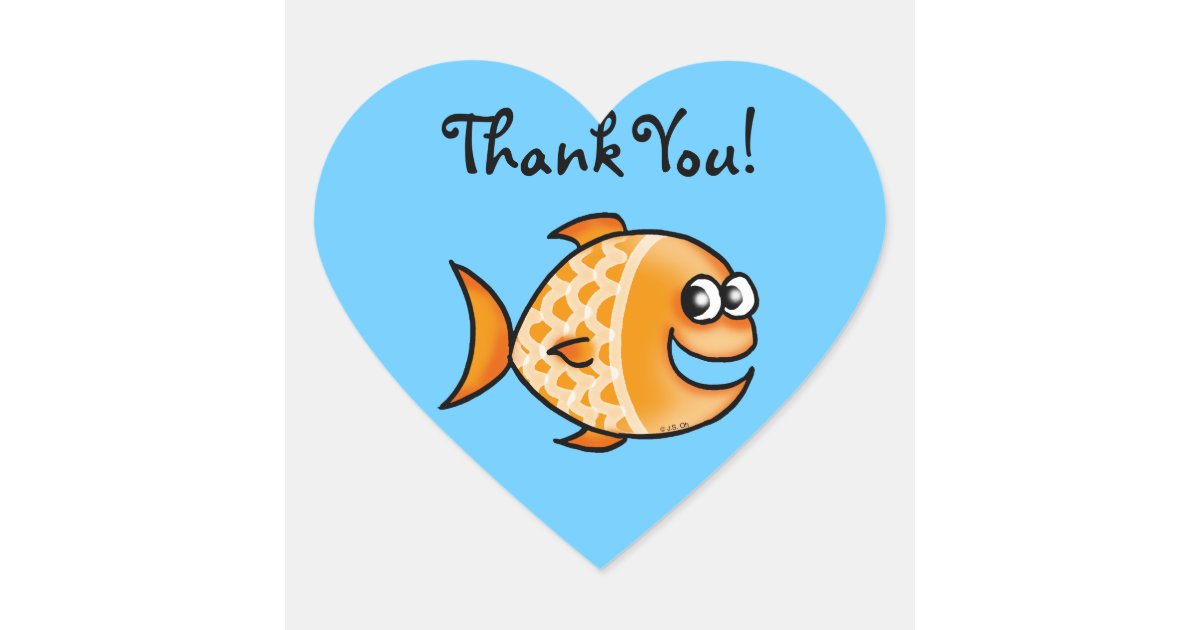 Cute cartoon fish thank you heart sticker | Zazzle