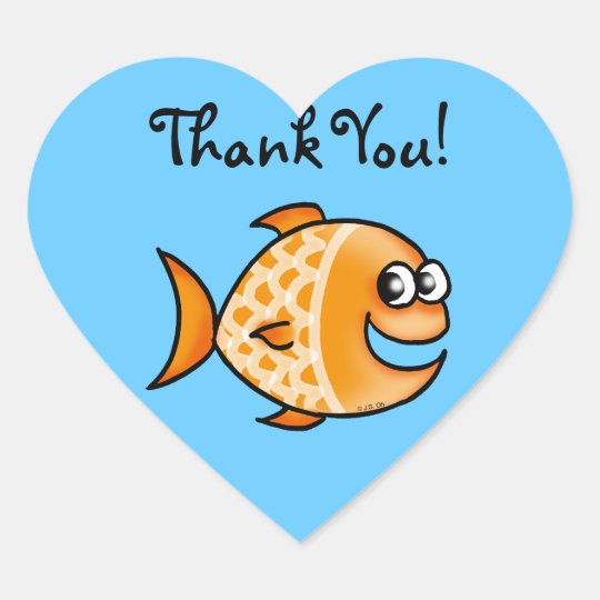 Cute cartoon fish thank you heart sticker | Zazzle.ca
