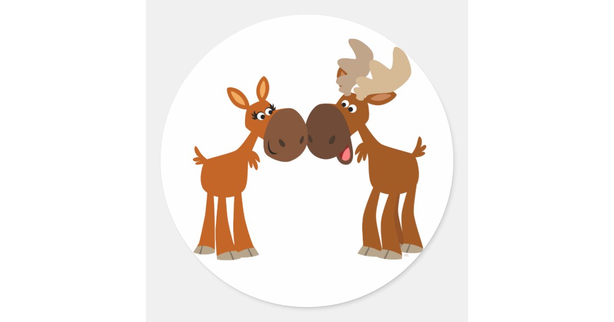 Cute Cartoon Moose Couple in Love Round Sticker | Zazzle.ca