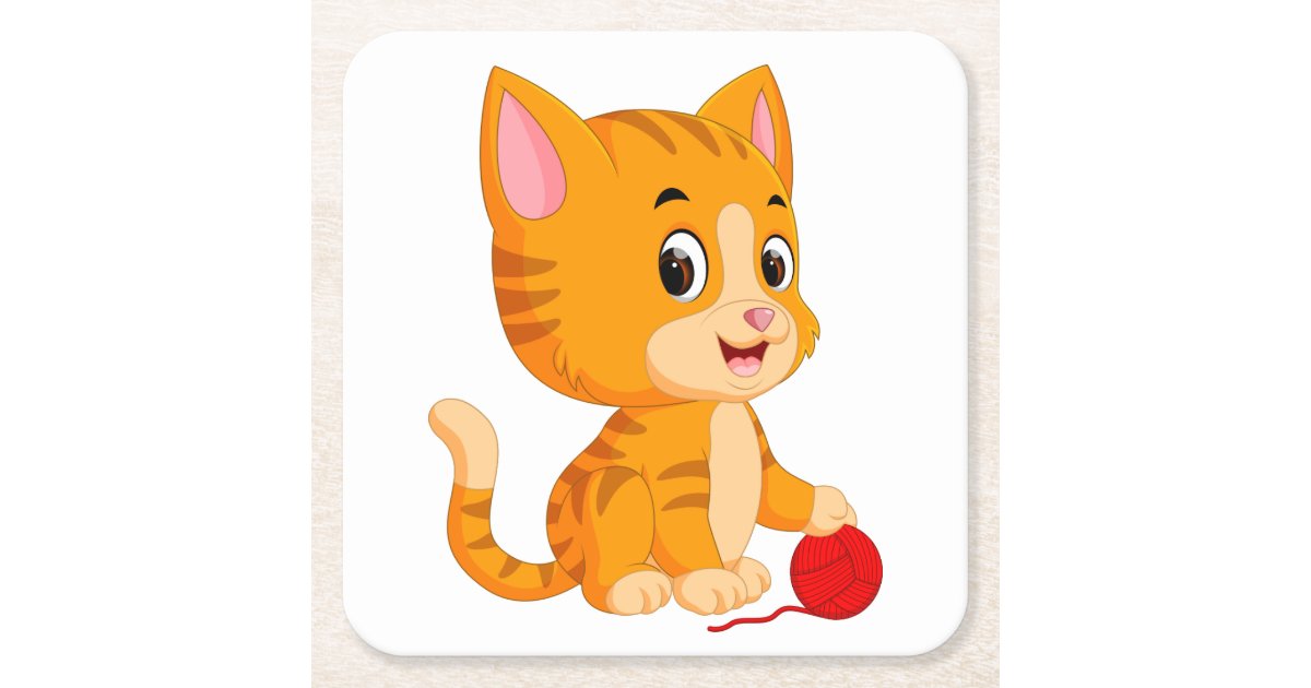 Cute Cat Lover Orange Kitty Tabby Kitten Feline Square Paper Coaster ...