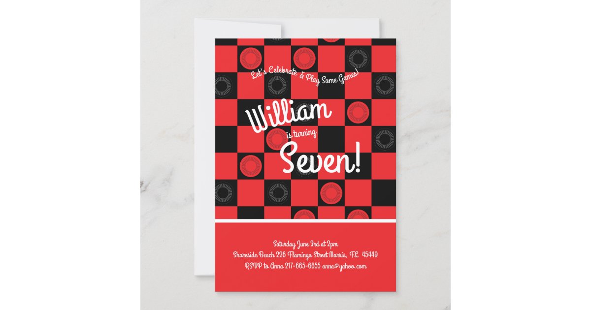 Cute Checkers Board Games Kids Birthday Party Invitation | Zazzle