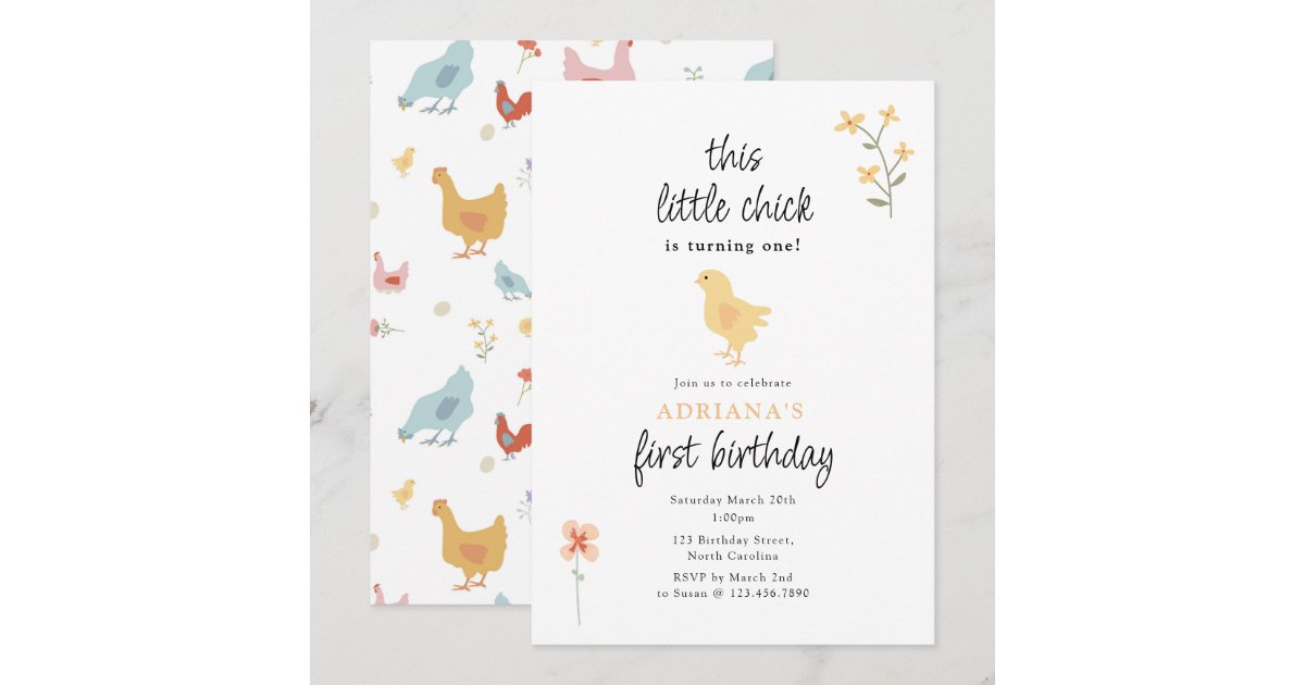 Cute Chickens Hens and Chick Turning One Birthday Invitation | Zazzle