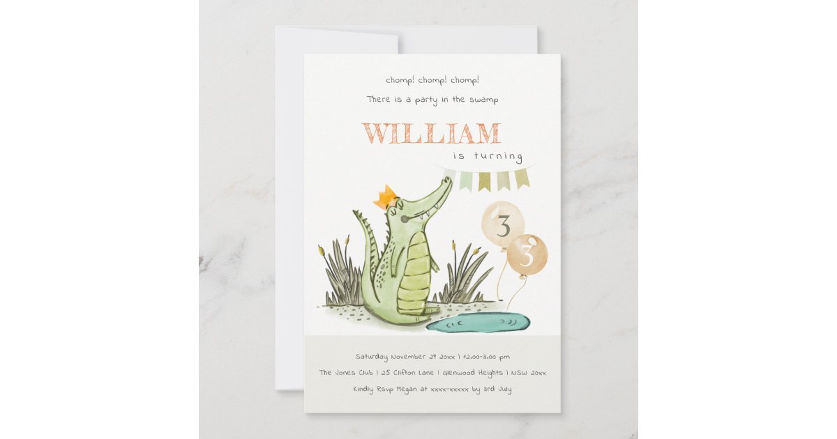 Cute Chomp Alligator Swamp Any Age Birthday Invitation | Zazzle