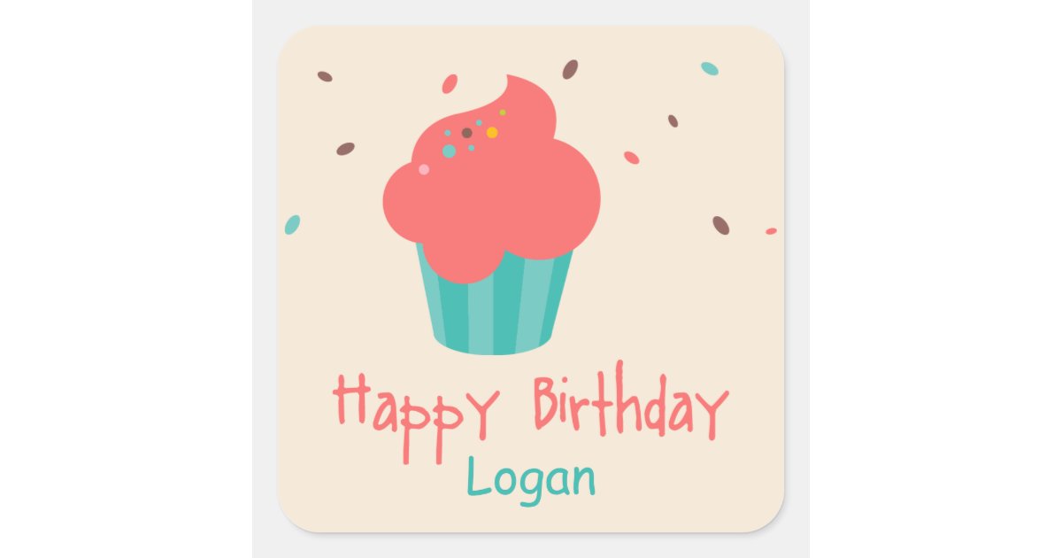 Cute Cupcake Birthday Wishes Square Sticker | Zazzle