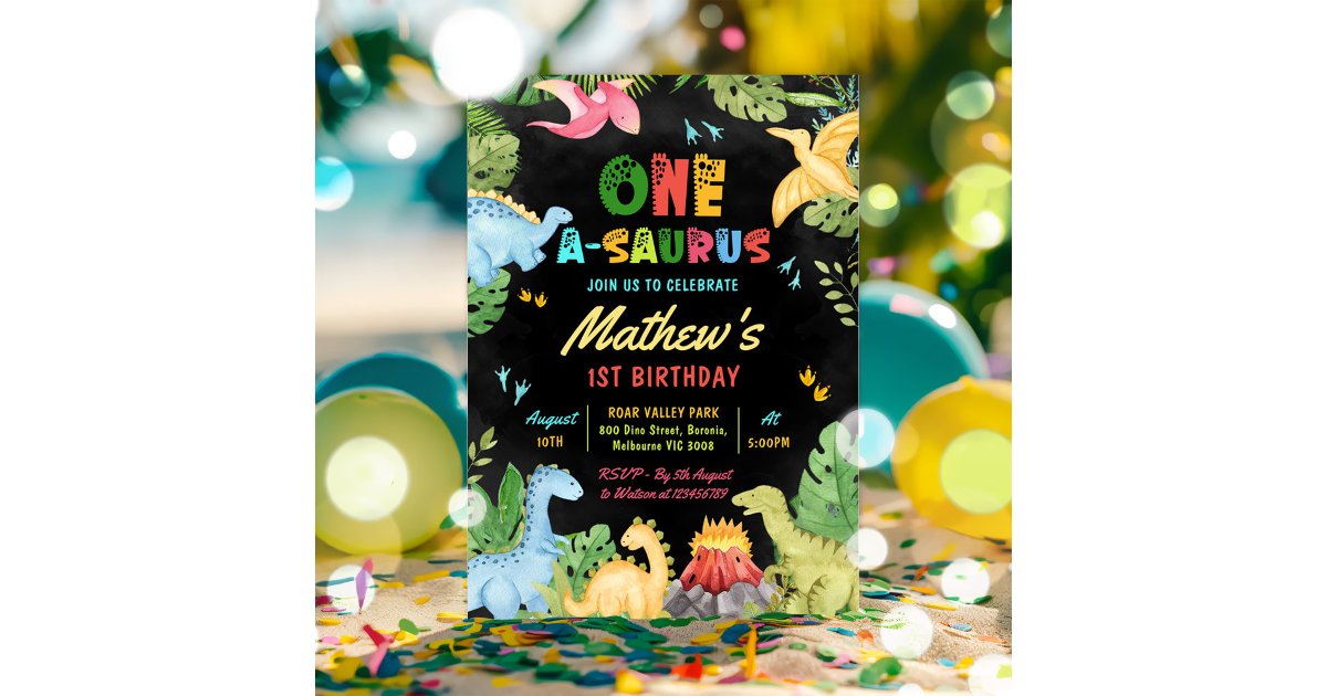 Cute Dinosaur Boy One-A-Saurus 1st Birthday Invitation | Zazzle