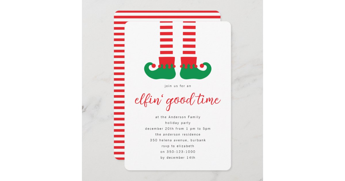 Cute Elf Christmas Party Invitation | Zazzle
