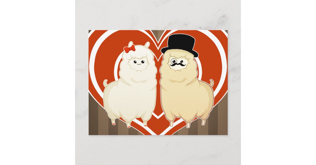 Cute Fancy Alpaca Couple with Postcard | Zazzle