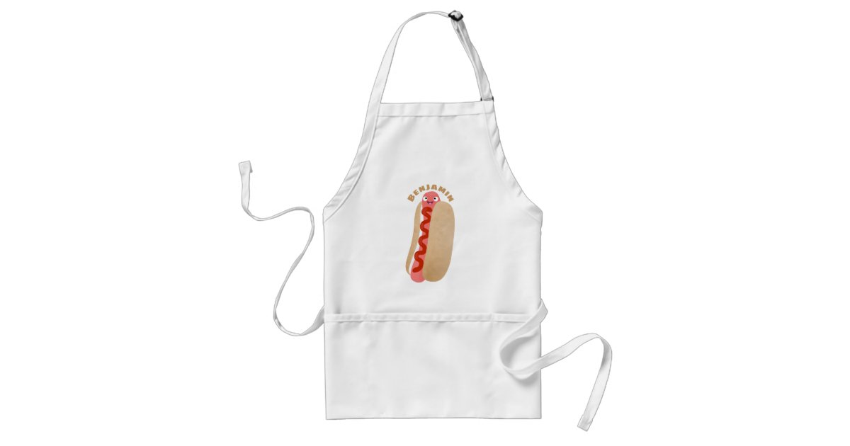 Cute funny hot dog Weiner cartoon Standard Apron | Zazzle