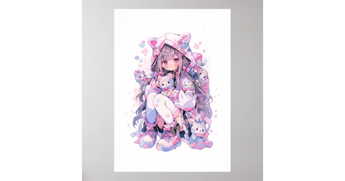 Cute Girl Kawaii Style Anime Poster | Zazzle