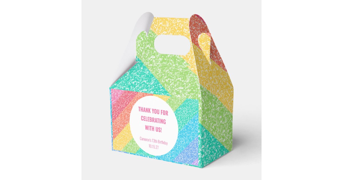 Cute Glitter Rainbow Custom Birthday Thank You Favor Box Zazzle