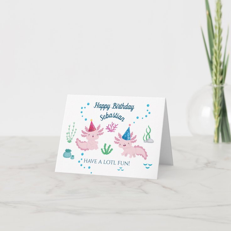 Cute Happy Axolotl White Happy Birthday Card | Zazzle