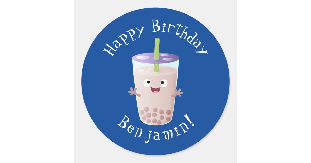 Cute happy bubble tea boba cartoon character classic round sticker | Zazzle