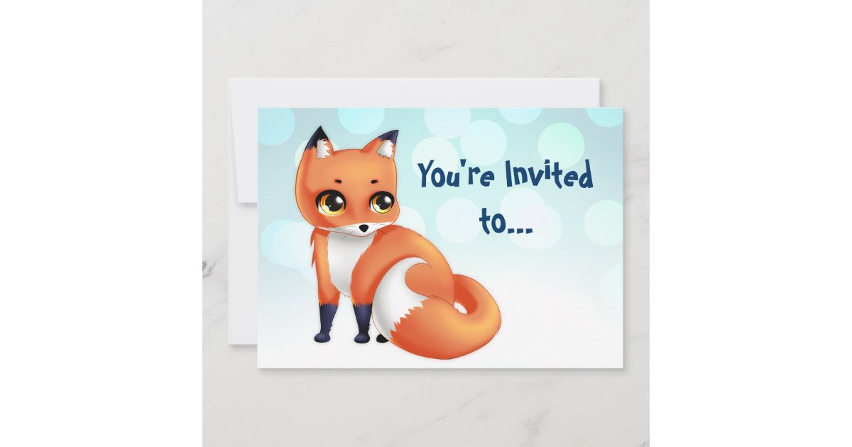 Cute Kawaii cartoon fox bithday party Invitation | Zazzle
