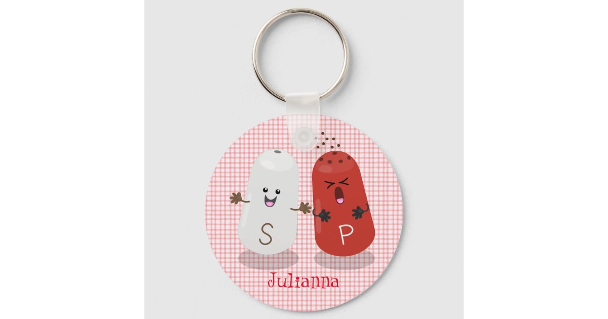Cute kawaii salt and pepper shakers cartoon keychain | Zazzle