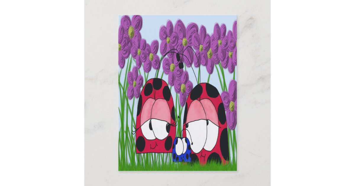 Cute Ladybug Family Illustration Postcard | Zazzle