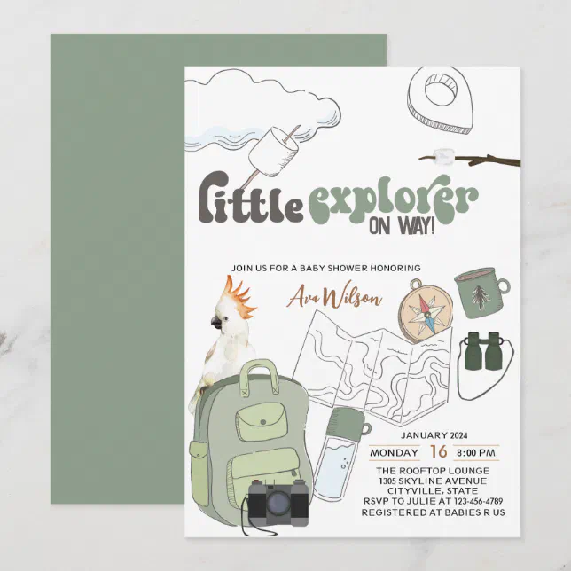 cute little explorer on way adventure baby shower invitation | Zazzle