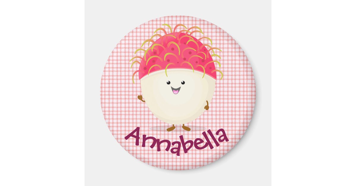 Cute pink happy rambutan cartoon illustration magnet | Zazzle