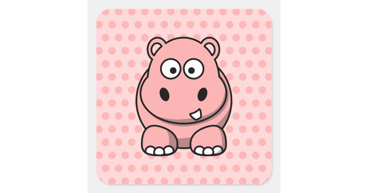 Cute Pink Hippo Square Sticker | Zazzle