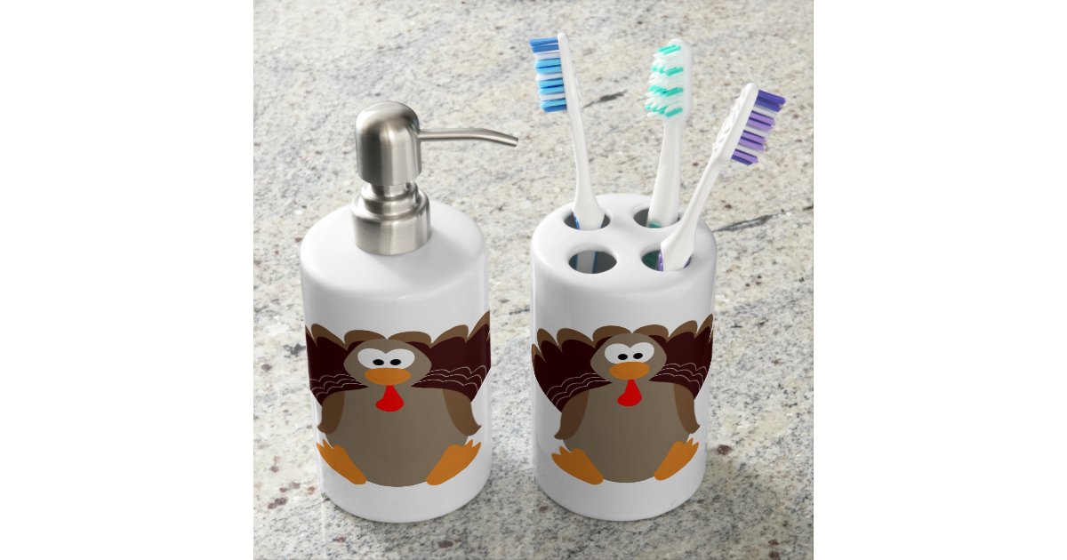 Cute Thanksgiving Turkey Soap Dispenser And Toothbrush Holder | Zazzle