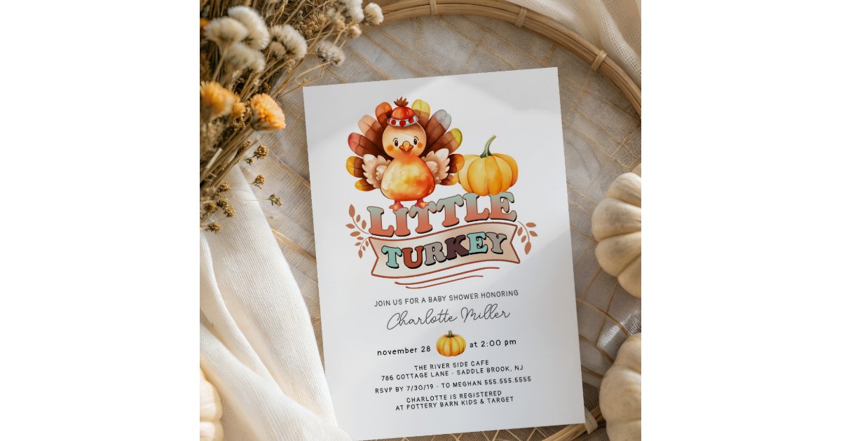 Cute Turkey Thanksgiving Baby Shower Invitation | Zazzle