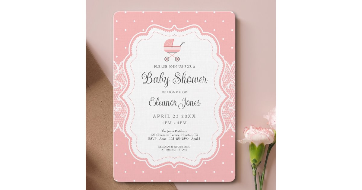 Cute Vintage Pink Baby Shower Invitation | Zazzle