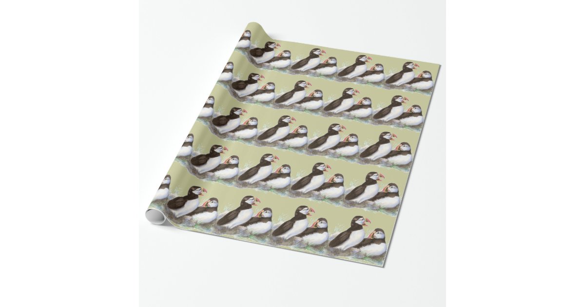 Cute Watercolor Puffin Bird Wildlife Animal Art Wrapping Paper | Zazzle