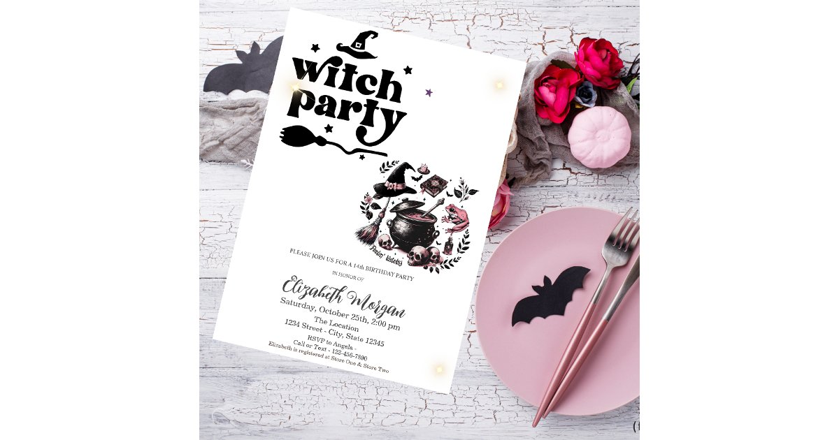 Cute Witch Party Birthday Invitation | Zazzle