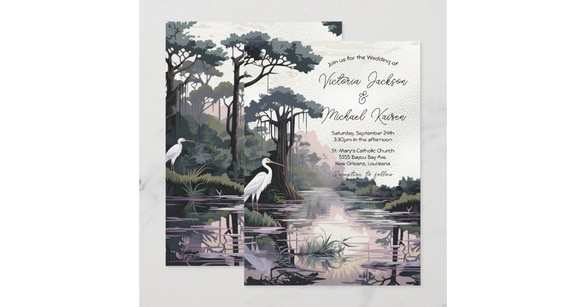 Cyprus Tree Crane Bayou Wedding Invitation | Zazzle