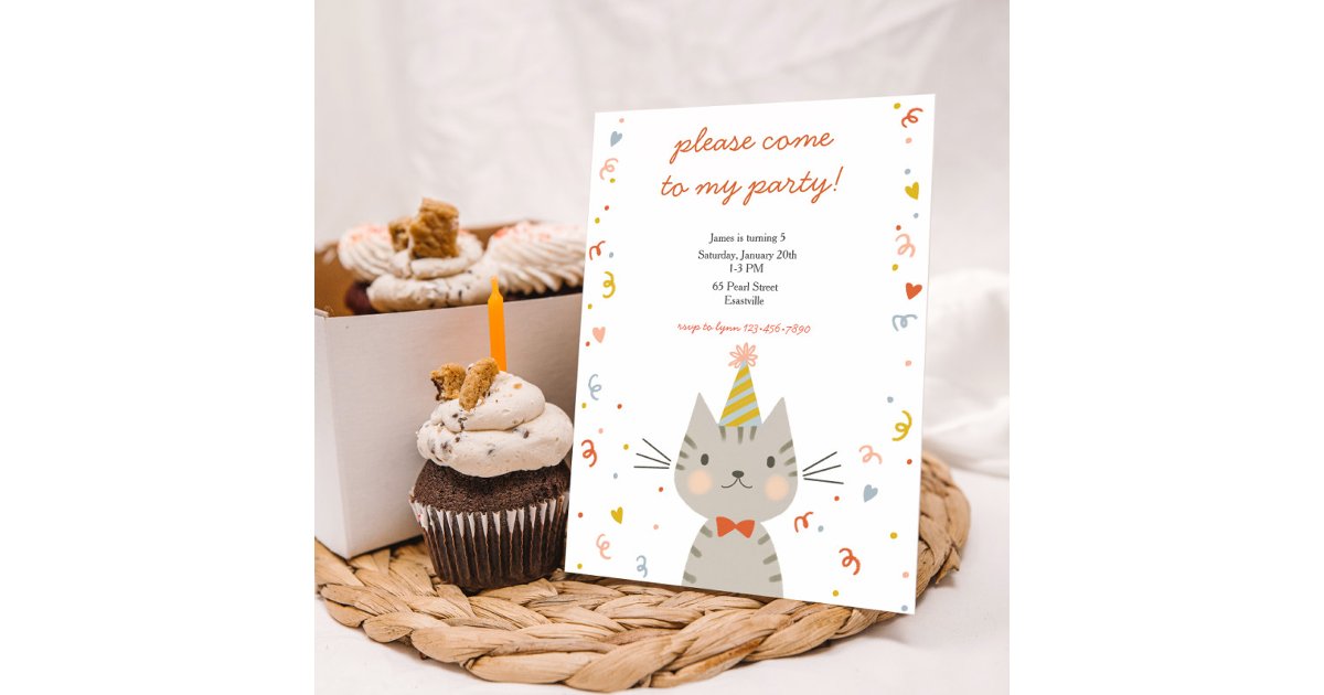 Dapper Kitty Birthday Invitation | Zazzle