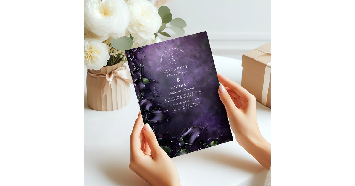Dark Violet Gothic Romance Invitation | Zazzle
