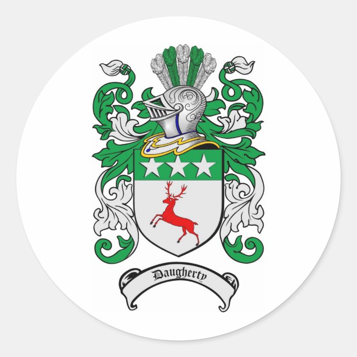 DAUGHERTY FAMILY CREST - DAUGHERTY COAT OF ARMS CLASSIC ROUND STICKER ...