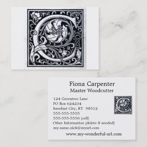 Decorative Letter "C" Woodcut Woodblock Initial Business Card | Zazzle