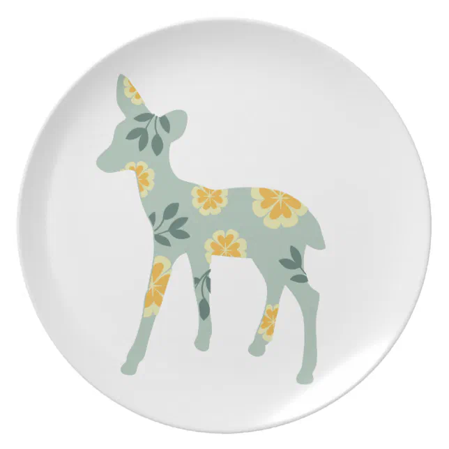 Deer fawn silhouette cute folk art nature pattern plate | Zazzle