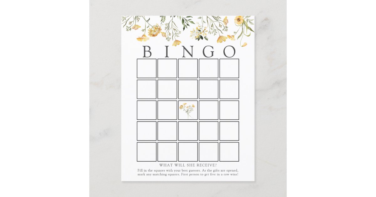 Delicate Yellow Wildflower Bingo Game Card | Zazzle