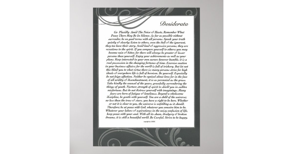 DESIDERATA Black Swirlie Poster | Zazzle
