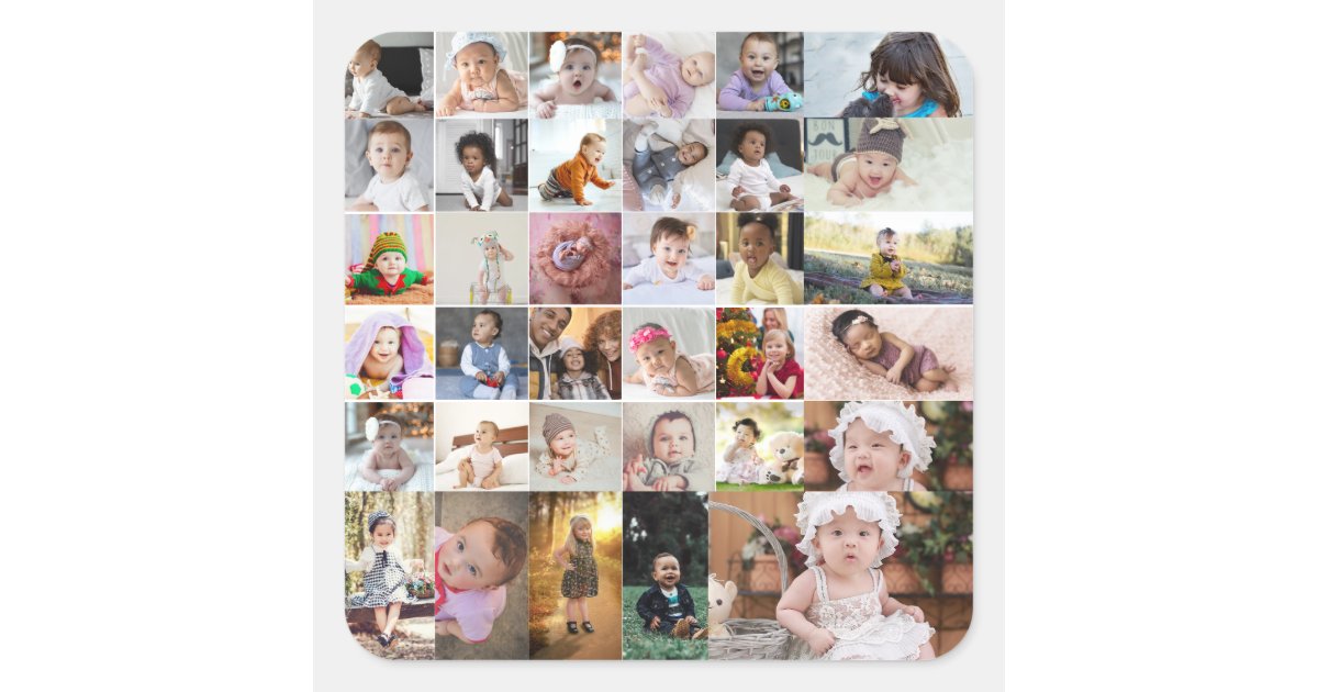 Design Your Own 35 Photo Collage Square Sticker | Zazzle