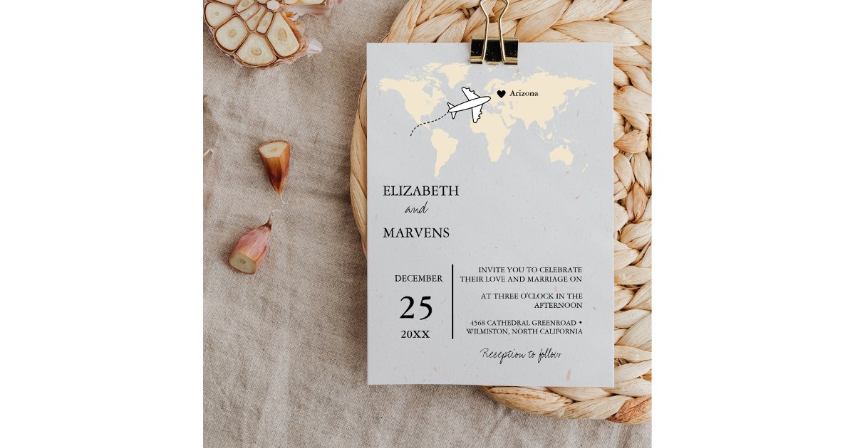 Destination Travel theme world map Wedding Invitation | Zazzle